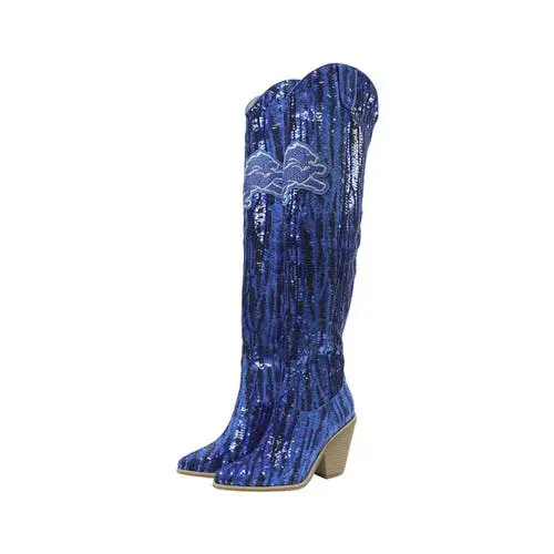 CUCE Detroit Lions Over-the-knee Two-tone Sequin Boots