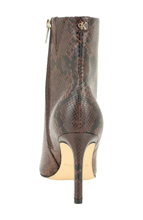 Calvin Klein Chrysta Snake Embossed Faux Leather Bootie - Dark Brown
