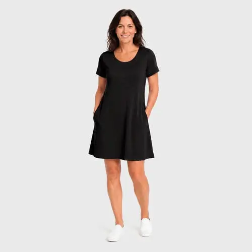 CITY THREADS USA-MADE Soft 100% Supima Cotton T-shirt Pocket Cover-up Dress - Black