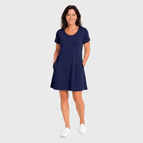 CITY THREADS USA-MADE Soft 100% Supima Cotton T-shirt Pocket Cover-up Dress - Navy