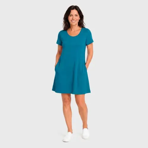 CITY THREADS USA-MADE Soft 100% Supima Cotton T-shirt Pocket Cover-up Dress - Teal