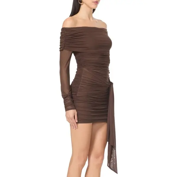AFRM Coyle Off The Shoulder Ruched Top - Espresso
