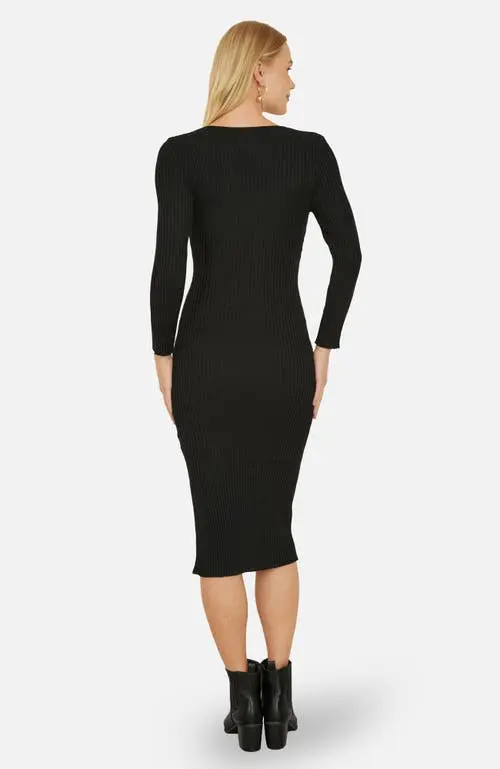 YUMI Fitted Side-slit High-neck Midi Dress