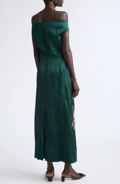Erdem Embroidered Textured Satin Cocktail Dress