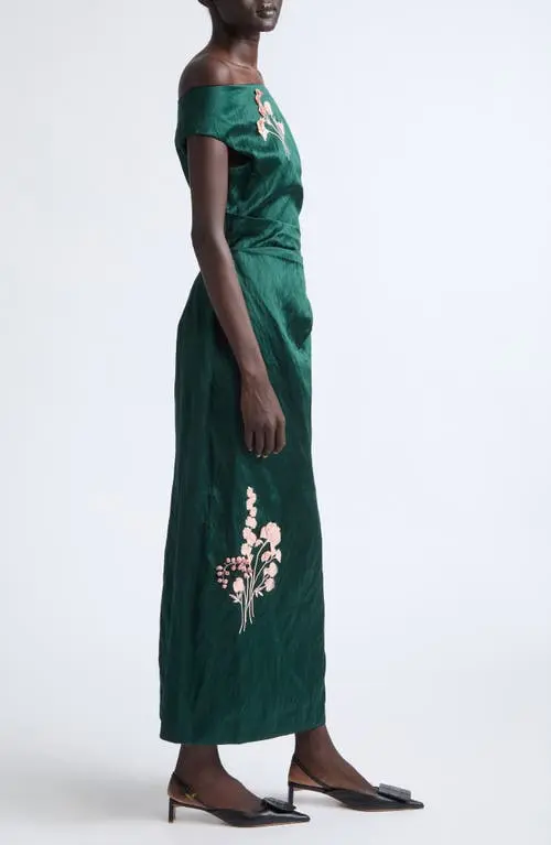 Erdem Embroidered Textured Satin Cocktail Dress
