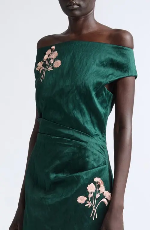 Erdem Embroidered Textured Satin Cocktail Dress