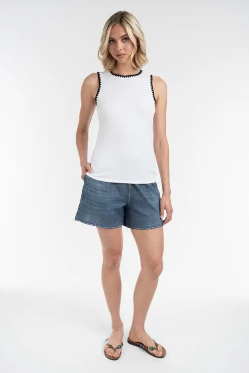 ELLE COLLECTION Embroidered Tank Top - White
