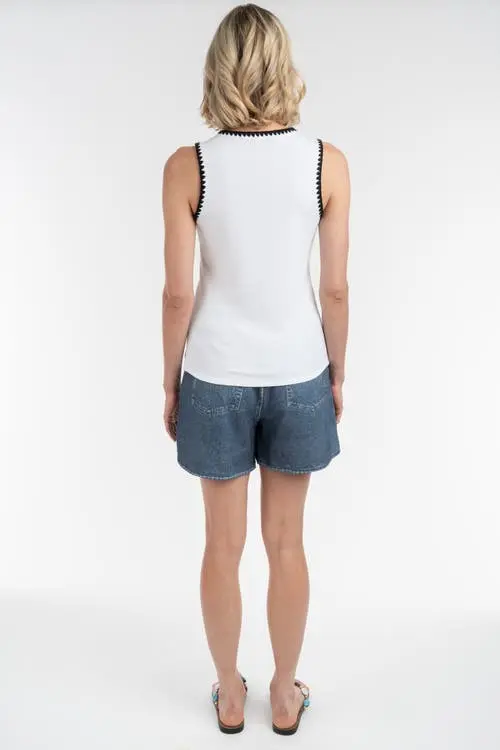 ELLE COLLECTION Embroidered Tank Top - White