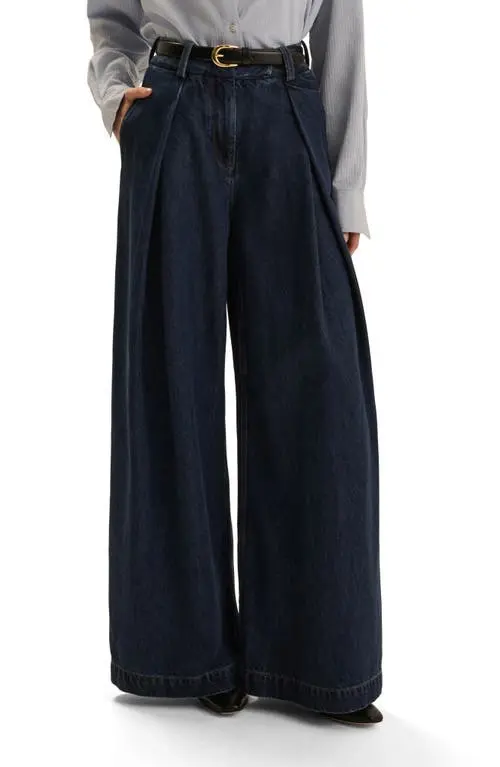 FAVORITE DAUGHTER The Petite Pleats High Waist Wide Leg Jeans - Dark Sea