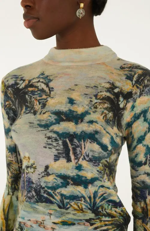 Farm Rio Petricor Mock Neck Long Sleeve Knit Top