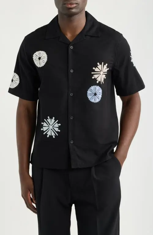 WAX LONDON Didicot Medallion Appliqué Cotton & Linen Camp Shirt - Black/multi