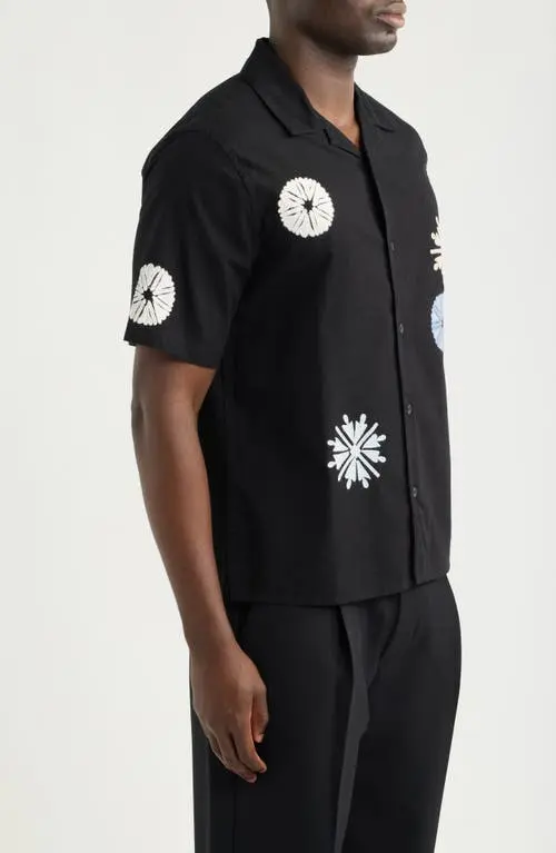 WAX LONDON Didicot Medallion Appliqué Cotton & Linen Camp Shirt