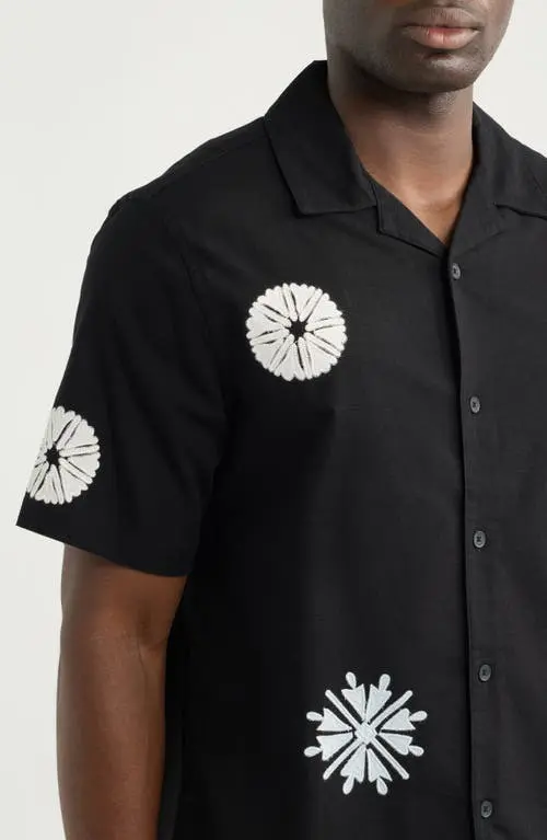 WAX LONDON Didicot Medallion Appliqué Cotton & Linen Camp Shirt