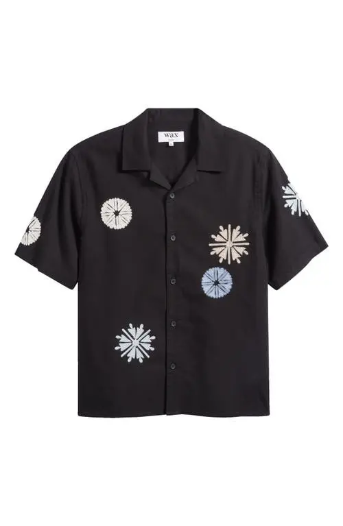 WAX LONDON Didicot Medallion Appliqué Cotton & Linen Camp Shirt