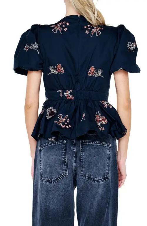 CIEBON Liyana Embroidered Tie Front Peplum Top
