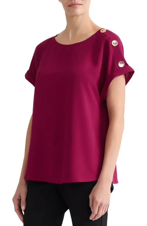 Jones New York Shoulder Button Detail Boatneck Top - Berry Red