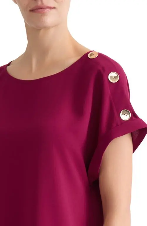 Jones New York Shoulder Button Detail Boatneck Top - Berry Red