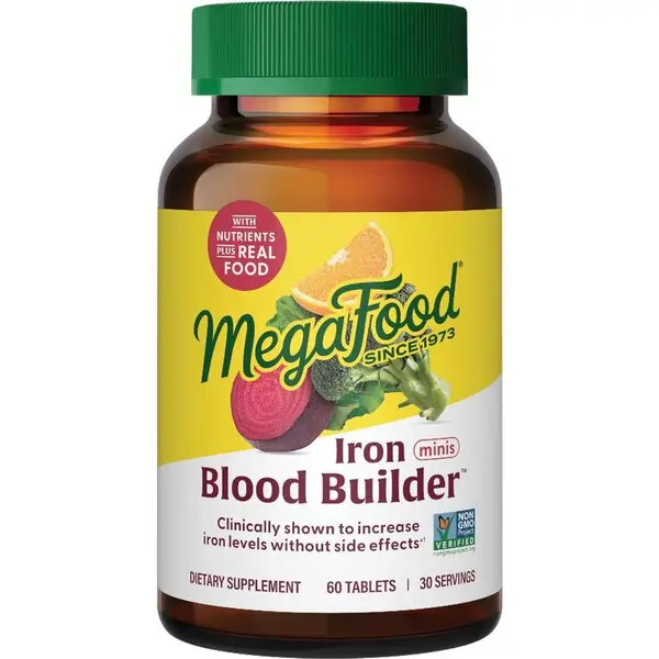 MEGAFOOD Blood Builder Iron Supplement For & With B12, Folic Acid & Vitamin C, Vegan - None