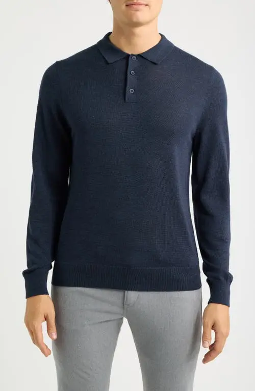 Nordstrom Washable Merino Wool Polo Sweater - Navy Iris Heather