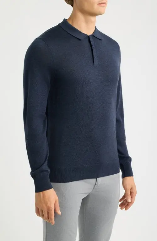 Nordstrom Washable Merino Wool Polo Sweater - Navy Iris Heather