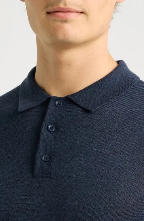 Nordstrom Washable Merino Wool Polo Sweater - Navy Iris Heather