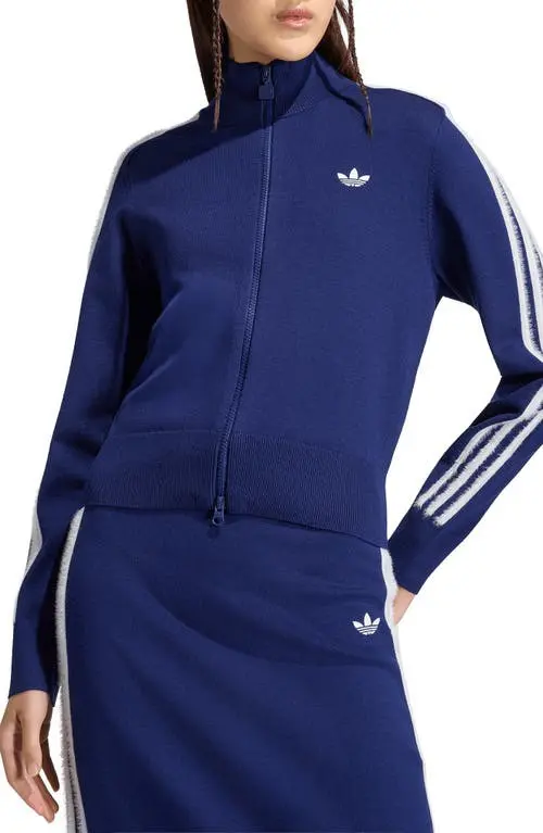 ADIDAS ORIGINALS Striped Knit Track Jacket - Dark Blue/white