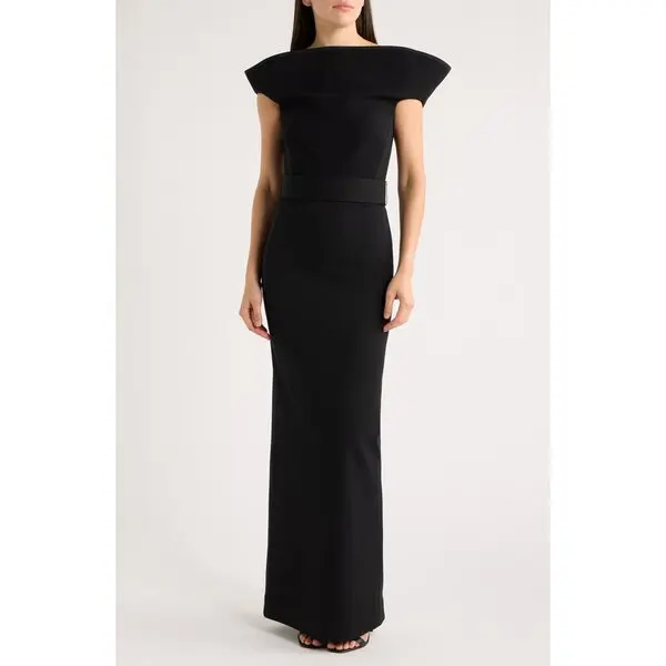 Solace London Faro Crepe Column Gown - Black