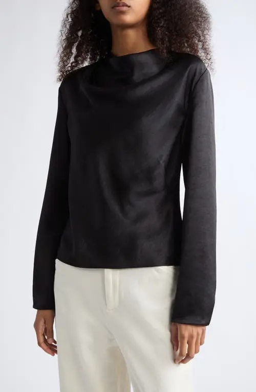 Vince Draped Cowl Neck Long Sleeve Top - Black