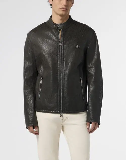 BILLIONAIRE Perforated Moto Jacket Bb - Black