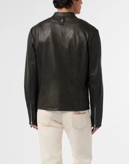 BILLIONAIRE Perforated Leather Moto Jacket