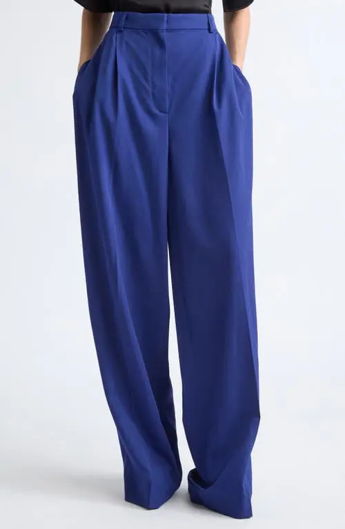 Stella McCartney High Waist Pleated Wide Leg Wool Trousers - Indigo