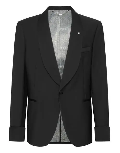 BILLIONAIRE Wool And Satin Regular Fit Tuxedo Blazer - Black
