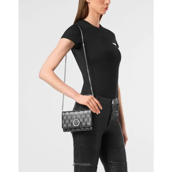 Philipp Plein Hexagon Bag Monogram Strass Monogram Strass - Black