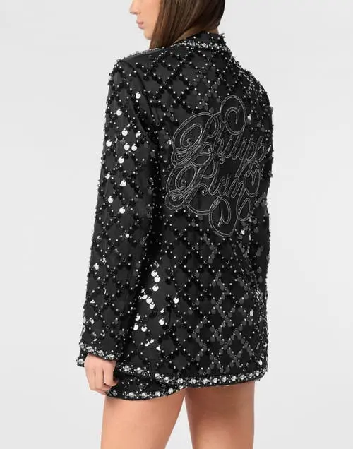 Philipp Plein Boyfriend Fit Sequin Blazer - Black