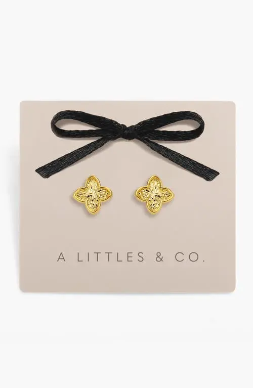 A LITTLES & CO Signature Clover Textured Earrings In Gold-tone Plating - Stud