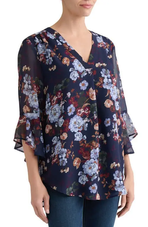 Jones New York Petite Floral Flutter Sleeve Top