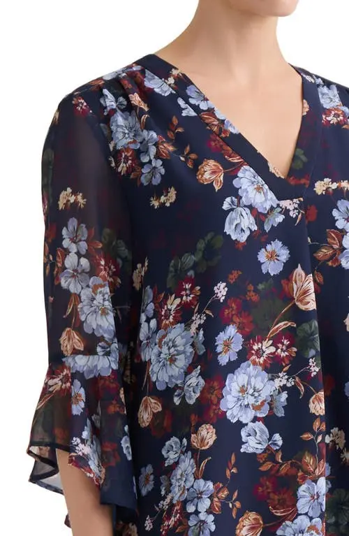 Jones New York Petite Floral Flutter Sleeve Top