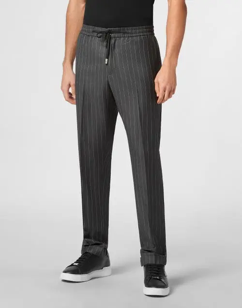 Philipp Plein Wool Pinstripe Jogging Trousers - Grey