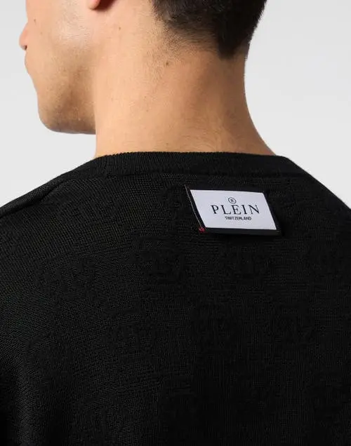 Philipp Plein Merino Wool Round Neck Pullover Monogram