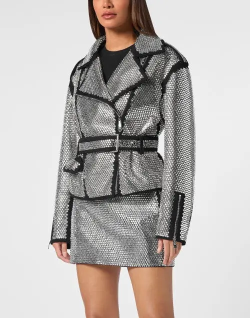 Philipp Plein Oversized Biker Jacket - Crystal