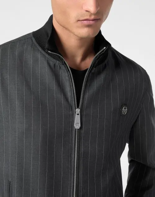 Philipp Plein Wool Pinstripe Bomber Ls