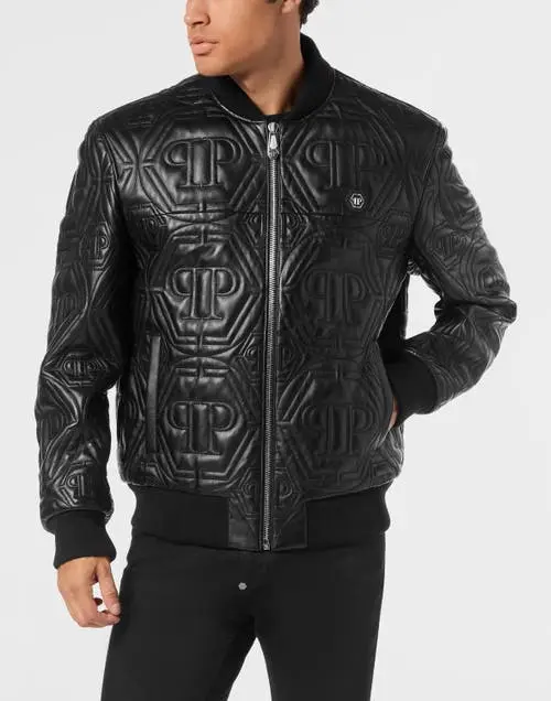 Philipp Plein Embossed Leather Bomber Monogram