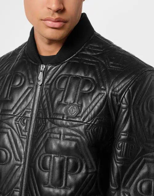 Philipp Plein Embossed Leather Bomber Monogram