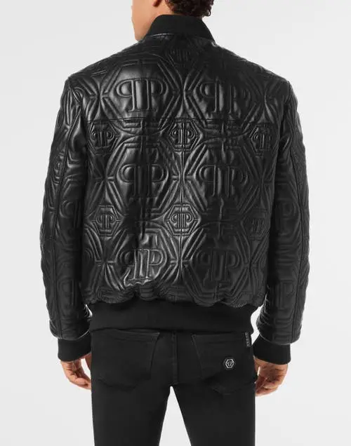 Philipp Plein Embossed Leather Bomber Monogram