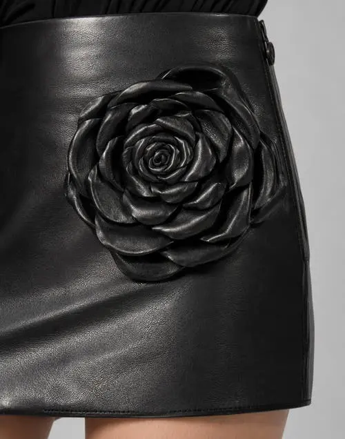 Philipp Plein Leather Mini Skirt Flower