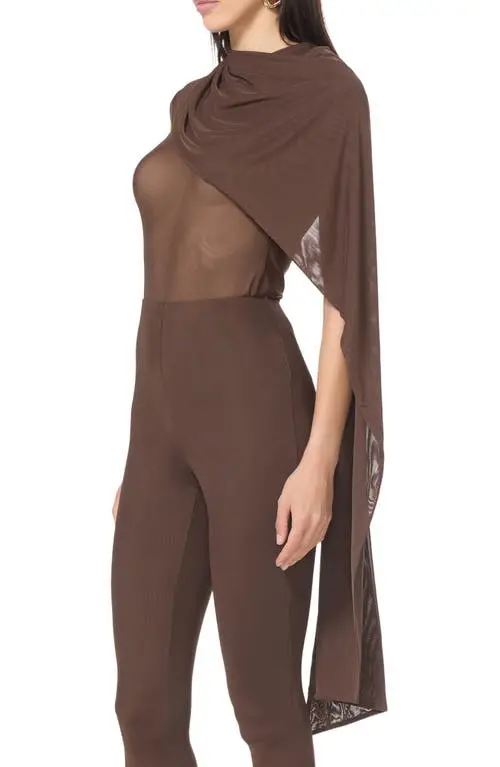 AFRM Fiona Asymmetrical Scarf Detail Mesh Top - Espresso
