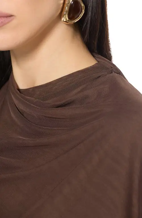 AFRM Fiona Asymmetrical Scarf Detail Mesh Top - Espresso