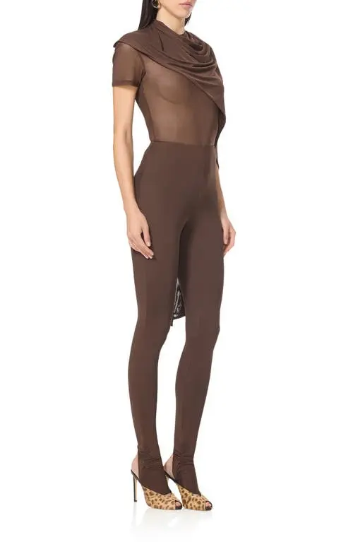 AFRM Fiona Asymmetrical Scarf Detail Mesh Top - Espresso