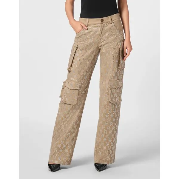 Philipp Plein Cargo Fit Monogram Trousers - Beige