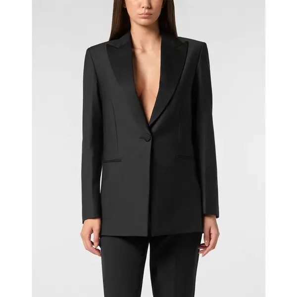 Philipp Plein Wool Blazer Boyfriend Fit Face Strass